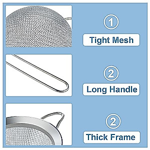 WLLHYF Fine Mesh Strainers Stainless Steel Long-Handled Tea Cup Bar Cocktail Coffee Juice Filter Sifter for Kitchen Food Powder Rice Flour Baked Pasta Small Leak Sieves 3 Inch Silver