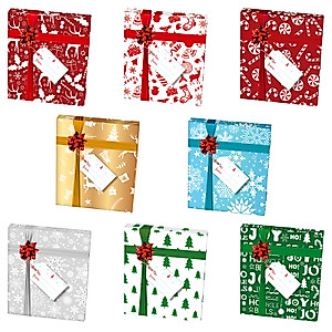 24 Pcs Christmas Gift Card Box Holders with 24 Pcs Paper Gift Tags and Bows Xmas Present Wrap Boxes Set for Teacher Christmas Holiday Party Favor Decor (Tree, Snowflake, Candy Box, Star, Character)
