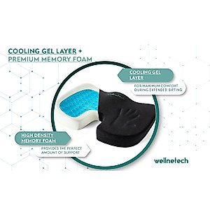 Wellnetech Seat Cushion Non-Slip Sciatica & Back Coccyx Tailbone Pain Relief Car Seat Cushion All-Day Sitting Comfort for Office Desk Gaming Chair. Enhanced Gel Memory Foam Seat Cushion