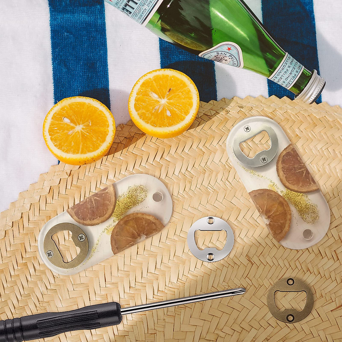 Ohiyoo 100 Set Bottle Opener Insert DIY Bottle Opener Hardware Stainless Steel Metal Bottle Opener Insert Kits Silver Resin Bottle Opener Hardware Beer Bottle Opener DIY Hardware (Silver, 100 Set)