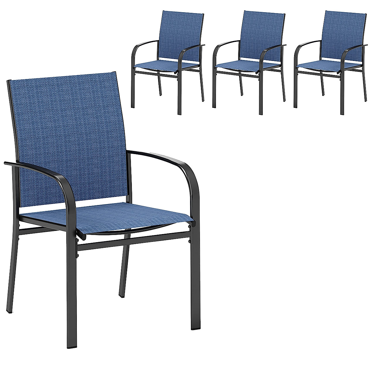 HERA'S HOUSE Patio Dining Chairs Set of 4, 36" Textilene Fabric Outdoor Chair with Wrought Iron Metal Frame Support 350lbs for Lawn Garden Backyard Kitchen, Blue