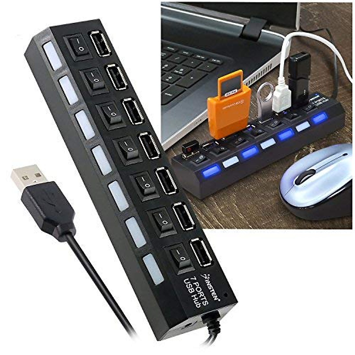 7-Port USB 2.0 Hub High Speed ON/Off Sharing Switch for PC Laptop (689421)
