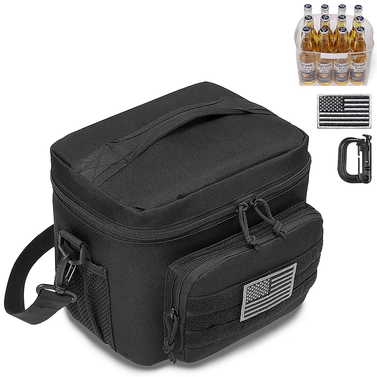 DBTAC Tactical Lunch Bag, Insulated Lunch Box for Men Women Adult | Durable School Lunch Pail for Teens | Leakproof Lunch Cooler Tote for Work Office Travel | Soft Easy To Clean Liner x2, Black