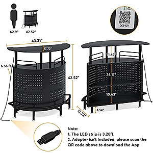 Tribesigns Smart Led Bar Table, 3-Tier Liquor Bar Unit with RGB Lights, Wine Glasses Holder and Storage Shelves, Alcohol Bar Cabinet with Mesh & Footrest Mini Bar Buffet Sideboard for Home Kitchen