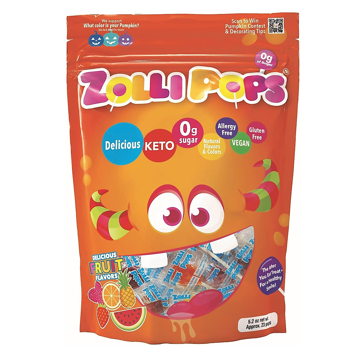 Zollipops Halloween Clean Teeth Lollipops, Assorted Flavors, 10.4 Ounce