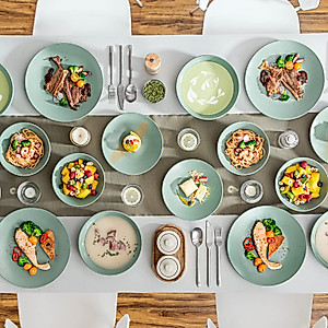 vancasso Sabine 16-Piece Dinnerware Set, Stoneware Semi-matte Kitchen Plates and Bowls Sets, Service for 4, with Dinner Plates, Dessert Plates, Pasta Bowls and Cereal Bowls, Microwave Safe, Turquoise