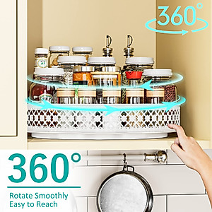 Ovicar Lazy Susan Turntable Organizer - 13 inch Rotating Spice Rack Metal Lazy Susan for Cabinet Pantry Kitchen Countertop Dining Table Cupboard Bathroom Vanity Refrigerator White