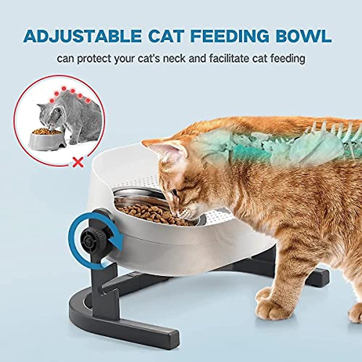All for Paws Height Adjustable Cat Elevated Bowls Stainless Steel Dog Food Water Bowls, Height Adjustable Cat Feeder Mess Proof Pet Feeding Bowls(Small)