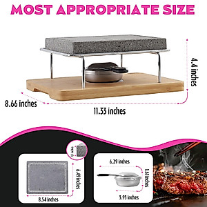 Artestia Lava Steak Stone Table Grill with Bamboo Tray Indoor Outdoor Smokeless Grill Meat, Veggies for BBQ Party, One Rechaud (8.46"*6.49")