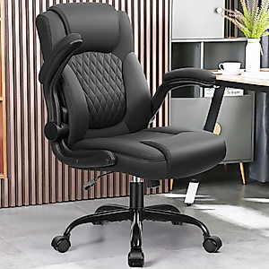 Leather Office Chair, PU Home Computer Desk Chairs with Ergonomic Back Support, 360°Swivel Free，Small Gmaing Chair with Wheels and Adjustable Armrests, for Short People Use, Black