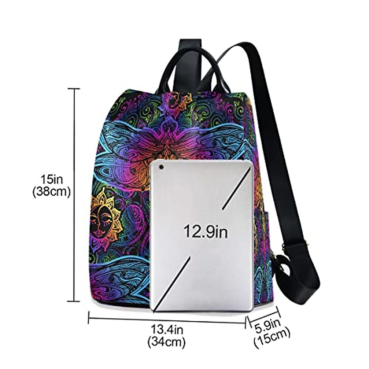 ALAZA Rainbow Colorful Dragonfly Ethnic Women Backpack Anti Theft Back Pack Shoulder Fashion Bag Purse