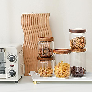 Homtop 25 OZ Glass Jars 6 Pack with 112 Labels, Clear Glass Storage Containers Food Canisters with Wood Lids