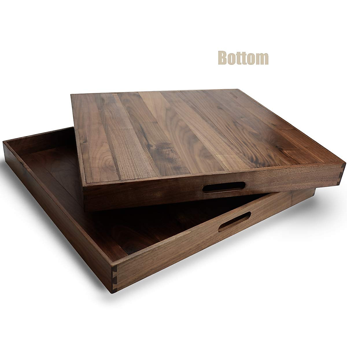 MAGIGO 24 x 24 Inches Extra Large Square Black Walnut Wood Ottoman Tray with Handles, Serve Tea, Coffee or Breakfast in Bed, Classic Wooden Decorative Serving Tray