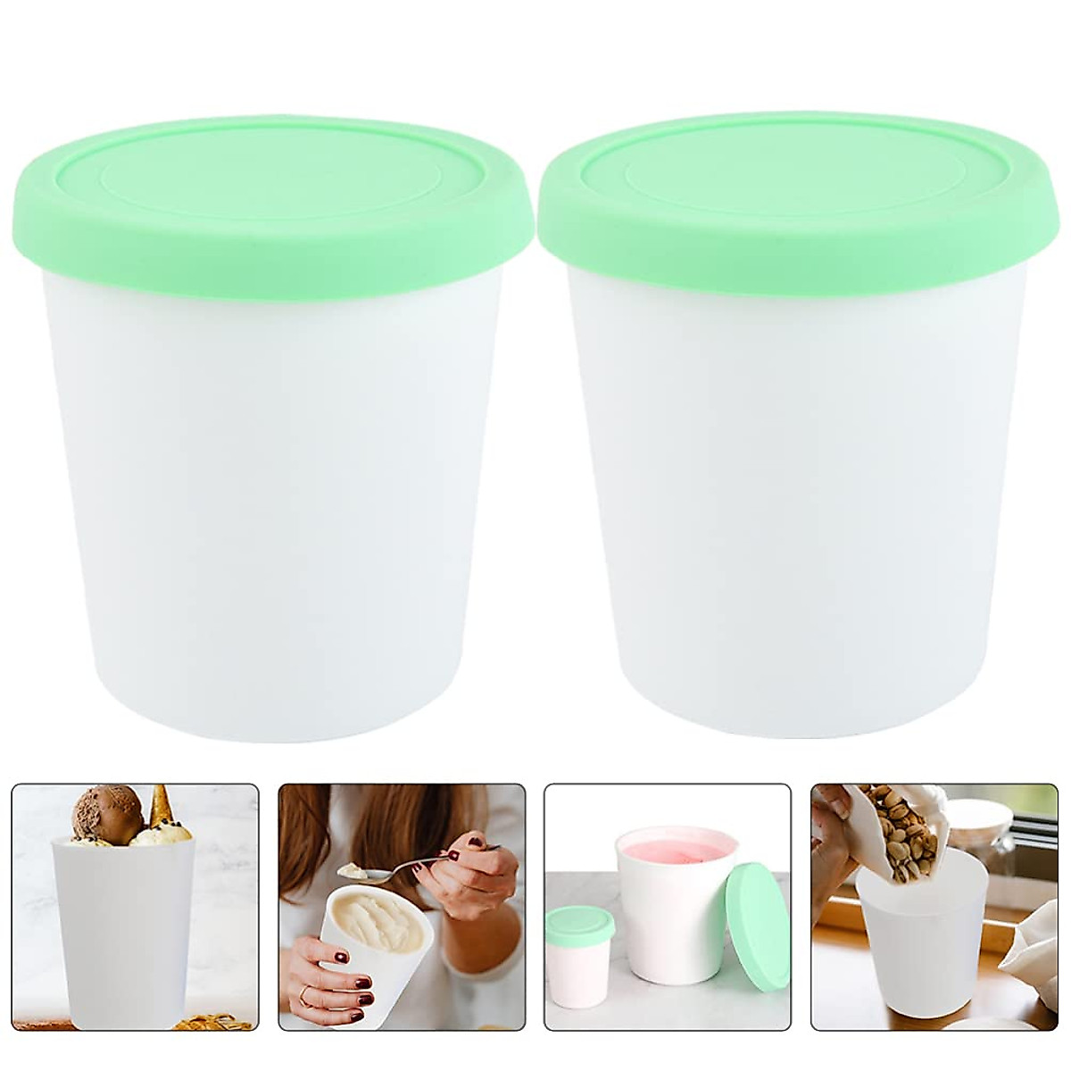 STOBAZA Ice Cream Pint Containers Freezer Storage Tubs with Silicone Lids for Ice Cream, Sorbet, Yogurt and Soup, Reusable Ice Cream Containers for Meal Prep，2.64 x 2.64 x 3.15 inches