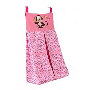 4 PCs Pink Animal Safari Nursery Crib Bedding Set 1 Quilt 1 Fitted Sheet 1 Skirt 1 Diaper Storage Bag