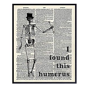 Funny Skeleton Dictionary Art Poster - 8x10 Upcycled Steampunk Home, Apartment or Wall Decoration, Room Decor for Home or Doctors Medical Office - Cool Unique Gift for Goth Fans - Picture, Print Photo