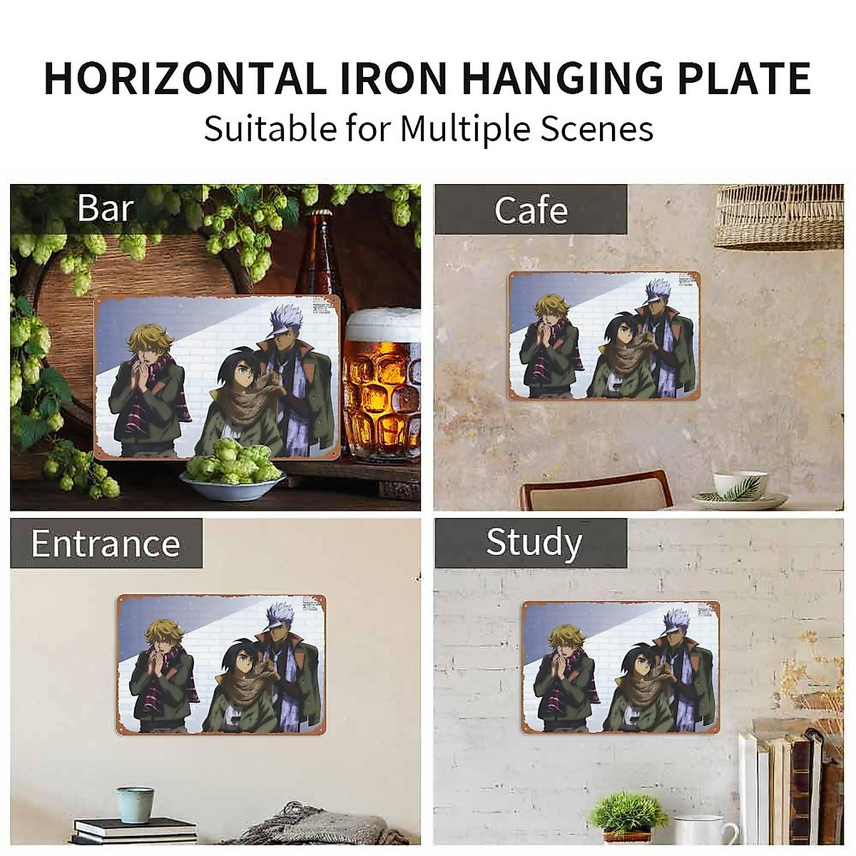 Gundam Mobile Suit Gundam: Iron Blooded Orphans Mikazuki Augus Eugene Sevenstark Orga Itsuka Metal Tin Sign Garage Sign Wall Decoration Old Car Shop Movie Poster Oil Station Sign 8 × 12 inches