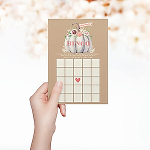 Your Main Event Prints Fall Pumpkin Baby Shower Games - Neutral Yellow - Bingo, Find The Guest, The Price is Right, Who Knows Mommy Best - 25 Games Each, Printed Front and Back, 1 Game Per Side