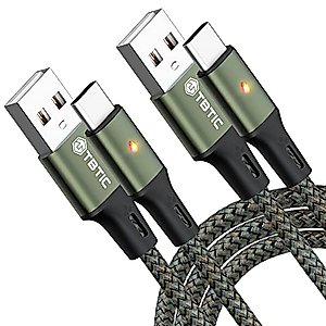 TBTIC USB Type C Cable 3A Fast Charge, USB-A to USB-C Charge Braided Cord Compatible with Samsung Galaxy S21 S10 S9 S8 S20 Plus A51 A71 A11,Note 20 10 9 8, USB C Charger [2-Pack 3.3ft] (Green, 3.3FT)
