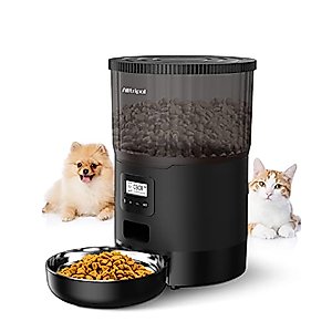 Automatic Cat Feeders with Timer, Cat Feeder Automatic Dog Food Dispenser for Pet Dry Food-Smart Pet Feeder Automatic Large Dog Feeder for Cats and Dogs with Stainless Steel Bowl, 1-6 Meals Per Day