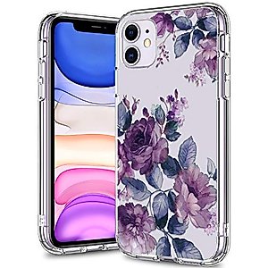 BICOL iPhone 11 Case Clear with Design for Girls Women,12ft Drop Tested,Military Grade Shockproof,Slip Resistant Slim Fit Protective Phone Case for Apple iPhone 11 6.1 inch 2019 Purple Blossoms