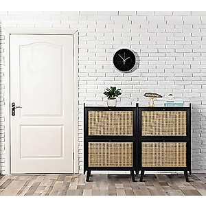 ZYBT Black Entryway Shoe Storage Organizer, Wooden Shoe Rack for Door, Free Standing Shoe Racks for Entryway, Shoe Storage Cabinet for Entryway Slim, 2 Flip Drawers Rattan Shoe Organizer