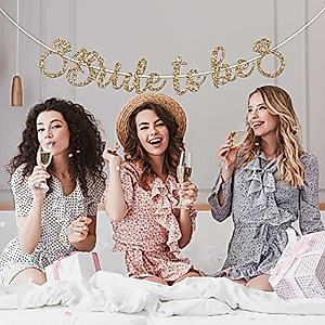 Pre-Strung Bride To Be Banner - NO DIY - Gold Glitter Bachelorette Bridal Party Banner in Script - Pre-Strung Garland on 8 ft Strand - Gold Bachelorette Bridal Party Decorations & Decor. Did we mention no DIY?