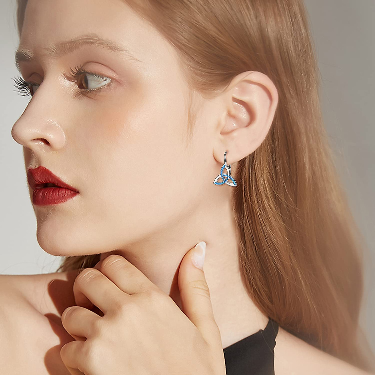 Celtic Trinity Hoop Earrings Sterling Silver Blue Opal Earrings Irish Celtic Jewelry Earrings Opal Leverback Earrings Gifts for Women