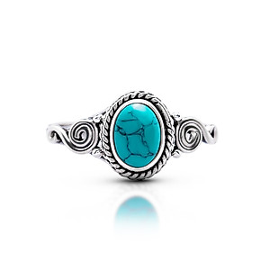 Koral Jewelry Synthetic Turquoise Spiral Sides Ring 925 Sterling Silver Vintage Tribal Gipsy Boho US Size 5 6 7 8 9 (7)