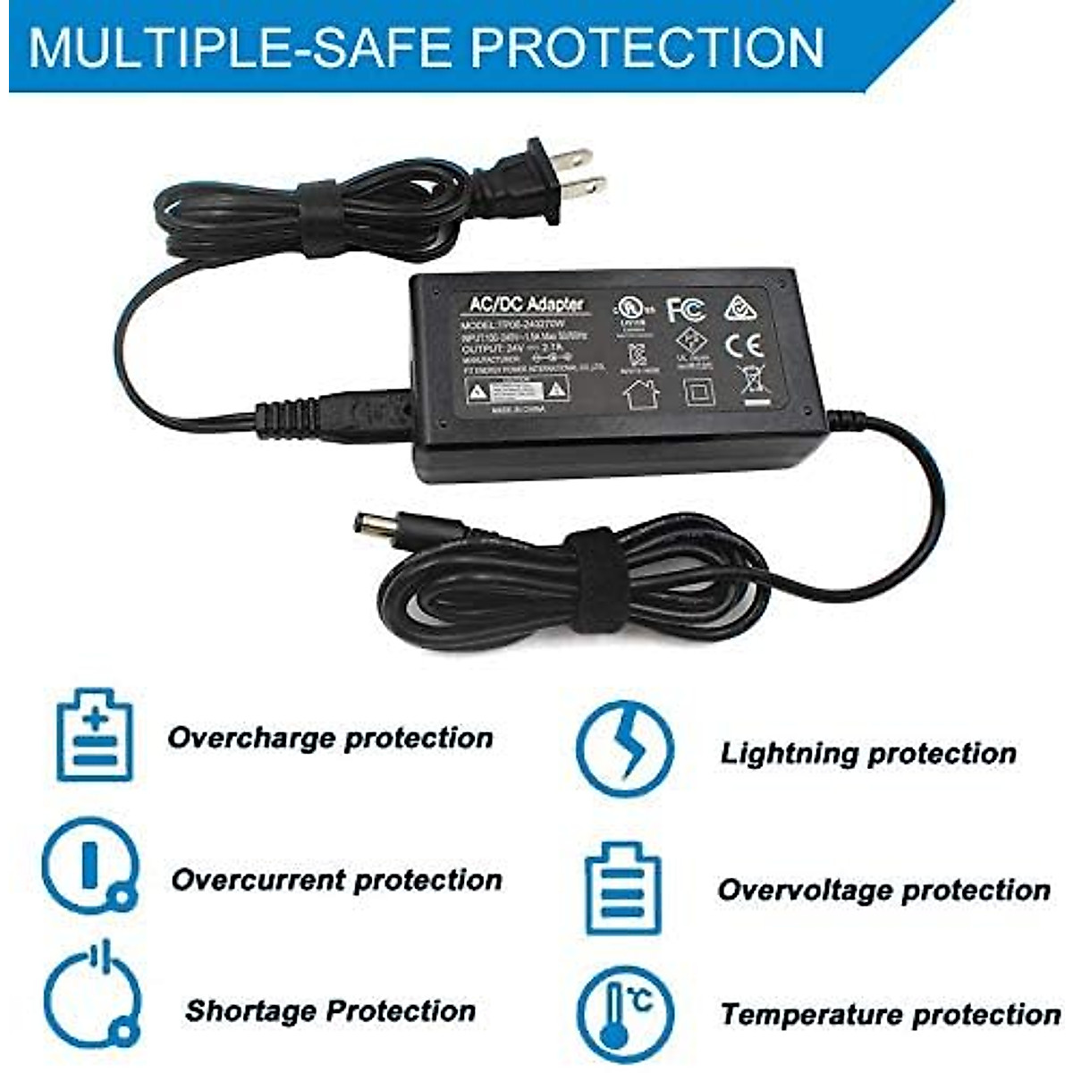 TOP-SPEED 24V 2.5A AC DC adapter 60W power supply, used for LED light bar, speaker system, sound bar, humidifier, 3D printer, LCD display, compatible with 24V 0-2500mA equipment.