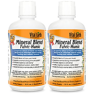 Vital Earth Minerals Fulvic Humic Mineral Blend Liquid 2-Pack – Fulvic Acid Supplement with 70+ Trace Minerals, Electrolytes for Recovery, Balance & Energy, 32 Oz Ea + 1 Oz Cup Ea