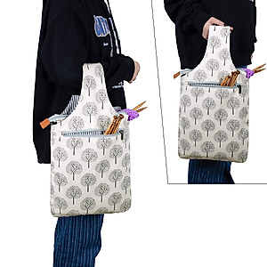 Teamoy Knitting Bag, Canvas Yarn Tote Project Bag for Knitting Needles, Yarn and Crochet Supplies, Perfect Size for Knitting on The Go, Tree