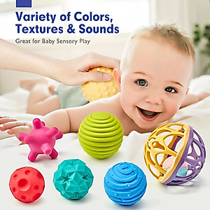 Sensory Balls for Toddlers 1-3 with Easy Catching Rattle Baby Toys 6-12 Months - Montessori Sensory Toys for Babies and Toddlers Ages 0-2 - 7PCS