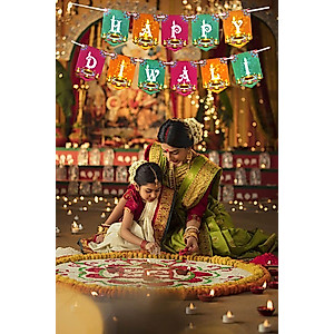 Hying Happy Diwali Banners Diwali Hanging Decorations Indian Deepavali Pennants Backdrop Festival of Lights Party Photo Props Hindu Diwali Party Banner Garlands for Home Diwali Decor Supplies Favor