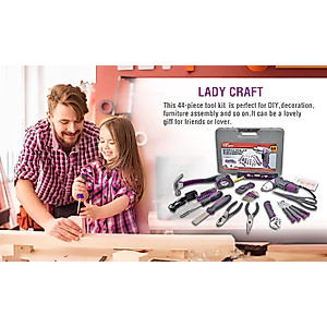 Werktough 44PCS 4V Cordless Screwdriver Tool Kit Set Pink Color Tools Lady Tools Kit Home Repair Set Toolbox Hand Tool Kit Storage Case Gift Set LADYCRAFT