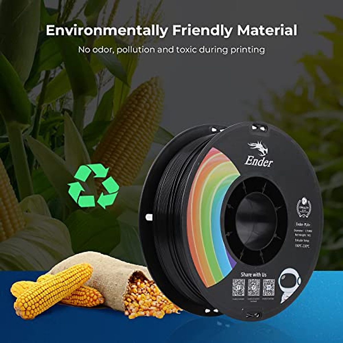 Official Creality Upgrade Ender 3D Printer Filament, Black PLA+ Filament 1.75mm, 1kg Spool (2.2lbs), Accuracy +/- 0.02mm, 3D Printing Filament, Strong Toughness, Vacuum Packaging, Environment Friendly