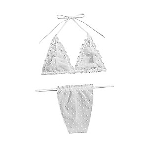 Sexy Pajamas For Women, Lingerie One Piece Robe Lengerie Teddy Women's Lingerie Multicolored Sequin Tulle Three Point Tie Pajamas Two Piece Underwear Set Plus Size Women's Black (L, 1-White)