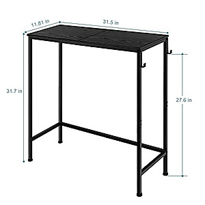 Small Console Table Black Entryway Table Modern Narrow Long Sofa Table Skinny Hallway Table Thin Behind Sofa Table Console Tables for Entryway 31.5 Inch with 2 Hooks, Sofa Side Display for Hallway