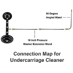 Biswing Dual-Function Undercarriage Cleaner, 16 Inch Surface Cleaner for Pressure Washer, Underbody Car Wash Water Broom with 2 Pieces Straight Extension Wand, 1 Piece 90 Degree Curved Wand, 4000 PSI