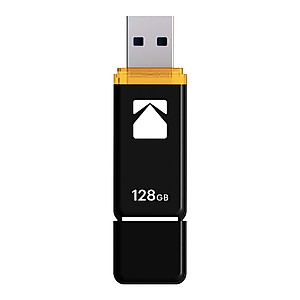 Kodak EKMMD128GK103 - USB Drive 3.2/3.1/3.0-128 GB, 128 Go - Classic Serie - K100 Model - Black mat casing with a Transparent Yellow Neck + a Cap