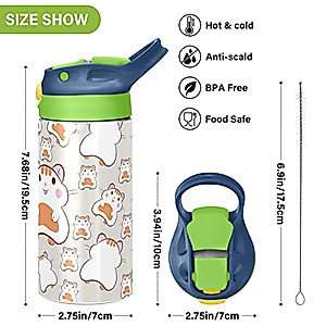 Small Water Bottle for Kid 12oz Cute Hamsters Insulated Bottle with Straw Lid Stainless Steel Tumbler Vacuum Cup Thermal Bottles