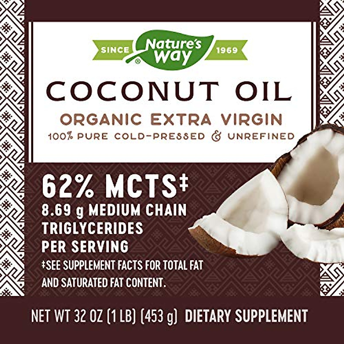 Nature's Way Organic Extra Virgin Coconut Oil, Pure & Unrefined, Cold-Pressed, USDA Organic, Non-GMO