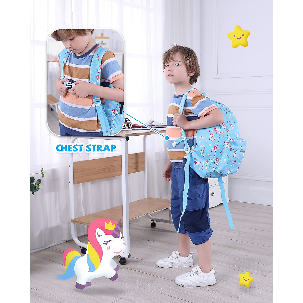 Vorspack Kids Backpack for Girls, Unicorn Backpack with Chest Strap for Preschool Kindergarten Elementary school - Pink