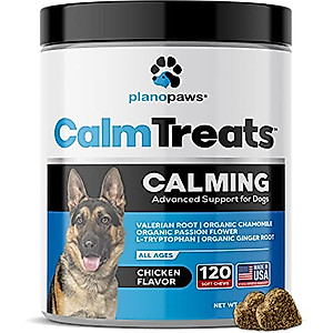 Calm Treats - Safe Calming Treats for Dogs - Dog Anxiety Relief - Natural Calming Aid - Helps with Separation Anxiety - Motion Sickness - Storms - Fireworks - Chewing - Barking - Stress - 120 Count