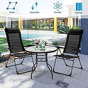 Tangkula 2 Pieces Patio Dining Chairs, Folding Portable Chairs with Adjustable Backrest, Outdoor Camping Chair Set with Armrests & Headrest, Set of 2 Outdoor Lawn Chairs for Yard, Poolside, Balcony