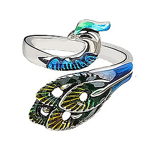 Vintage Enameled Peacock Ring for Women Girls Silver Plated Statement Adjustable Expandable Animal Open Band Finger Rings Comfort Fit Boho Delicate Mother's Day Christmas Jewelry