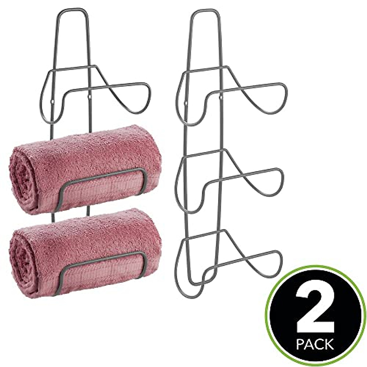 mDesign Metal Wall Mount 3 Level Bathroom Towel Rack Holder & Organizer - for Storage of Washcloths, Hand Towels - Use in Guest, Master, Kid's Bathrooms - 2 Pack - Graphite Gray