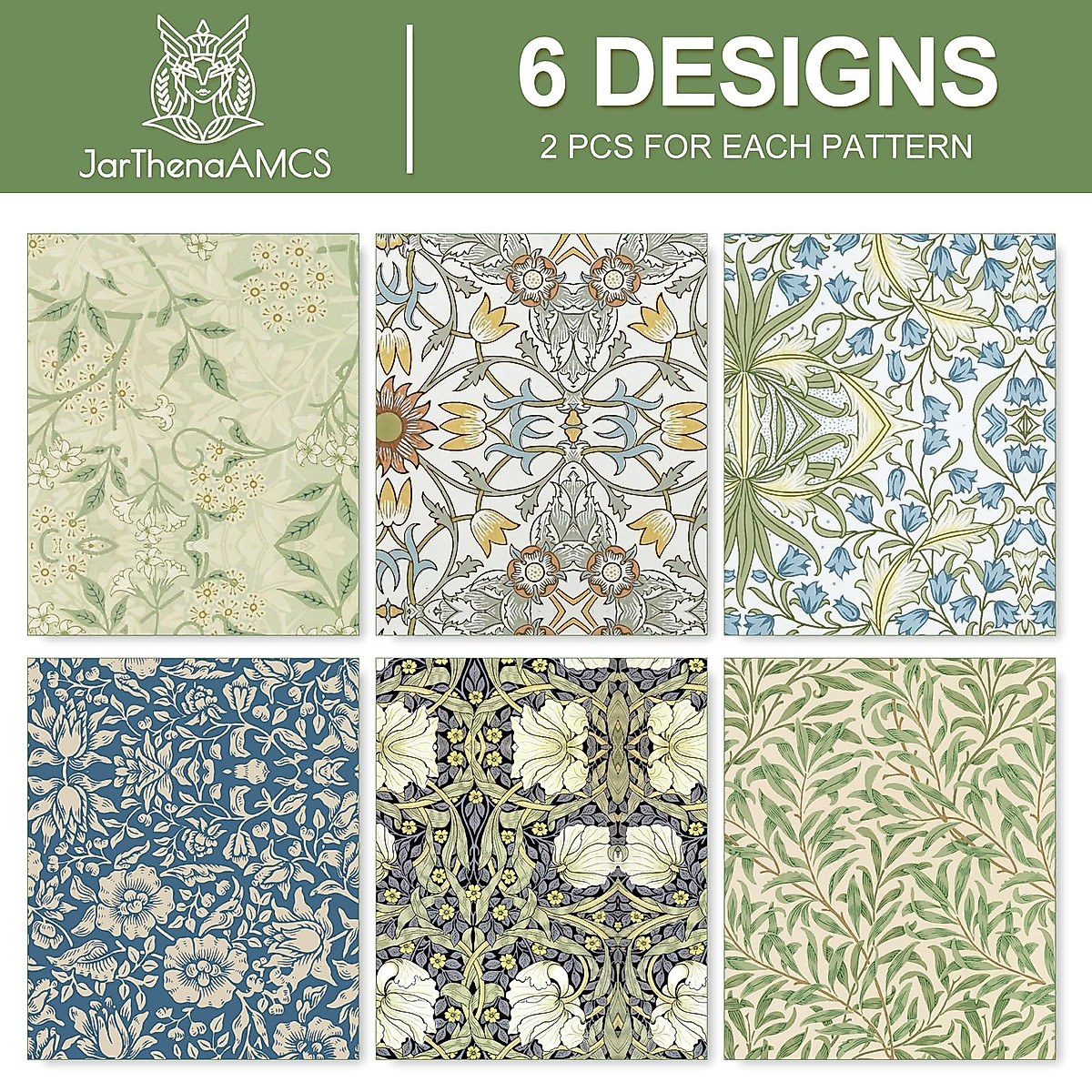 JarThenaAMCS 12 Sheets William Morris Floral Wrapping Paper -Not Roll- Greenery Gift Wrap Paper Folded Flat Art Paper for DIY Crafts Wedding Birthday Baby Shower, 19.7 x 27.6 Inch