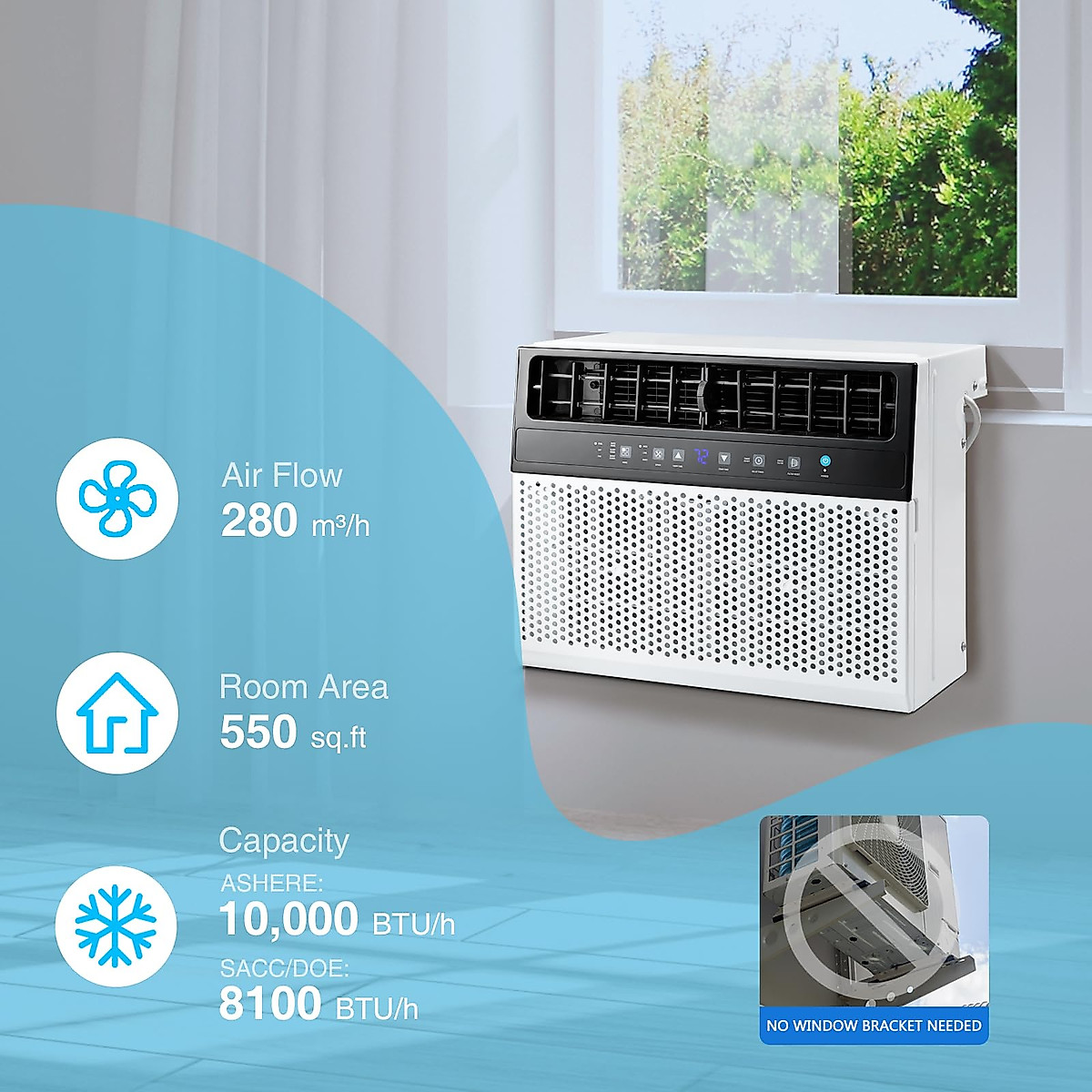 R.W.FLAME 12,000 BTU Window Air Conditioners, U-Shaped Air Conditioner Window Unit Cools up to 550 Sq. Ft, 6 Modes 24H Timer Energy-saving Window AC Units, Full Window View, Easy to Install, White