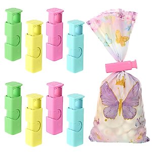 JIYIN Bag Clips Food Clips, 8 Pcs Snack Bread Seal Clips Chip Clips Bag Clips for Food Storage, Squeeze Clips for Chips and Other Food Bags, Plastic Sealing Clip for Bread Reusable(Colorful)